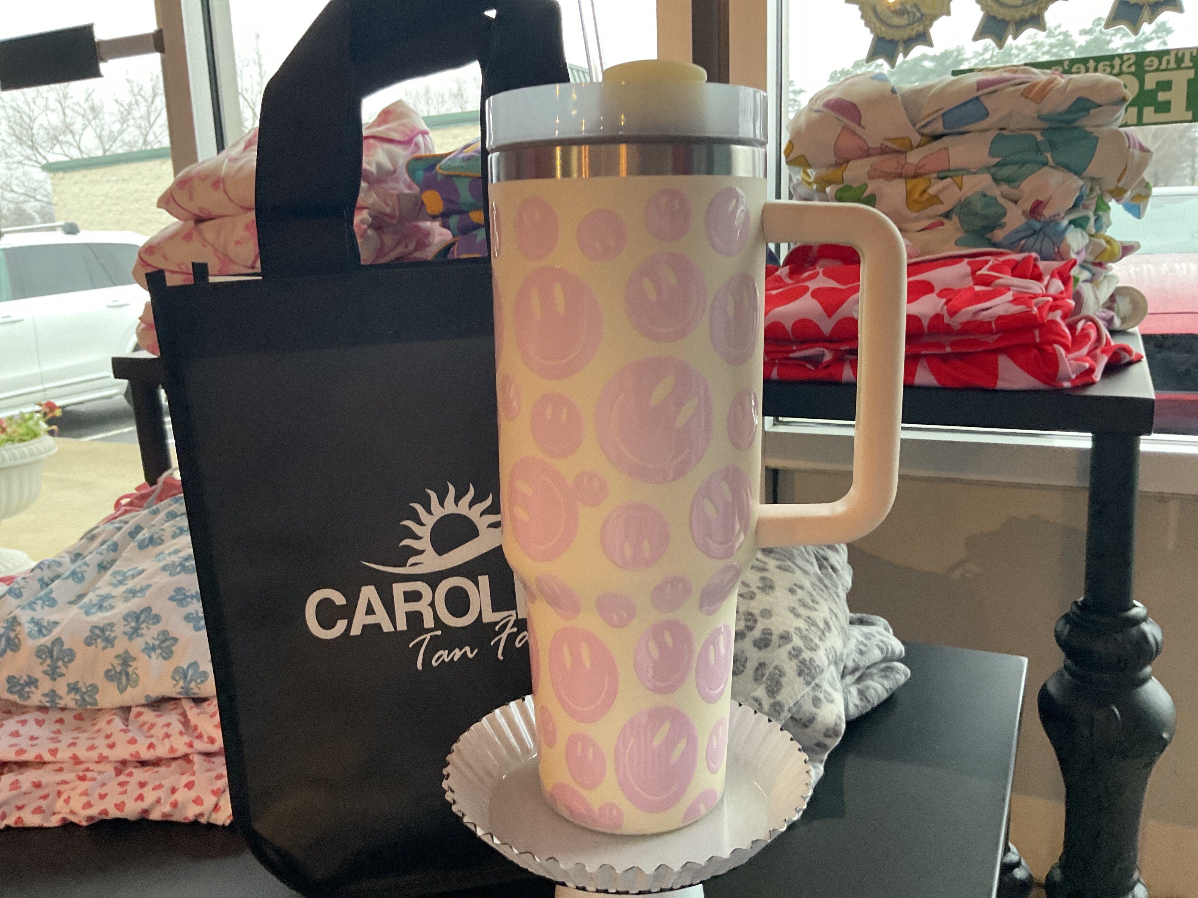 Pink Smiley Face Mega Mug – Carolina Tan Factory